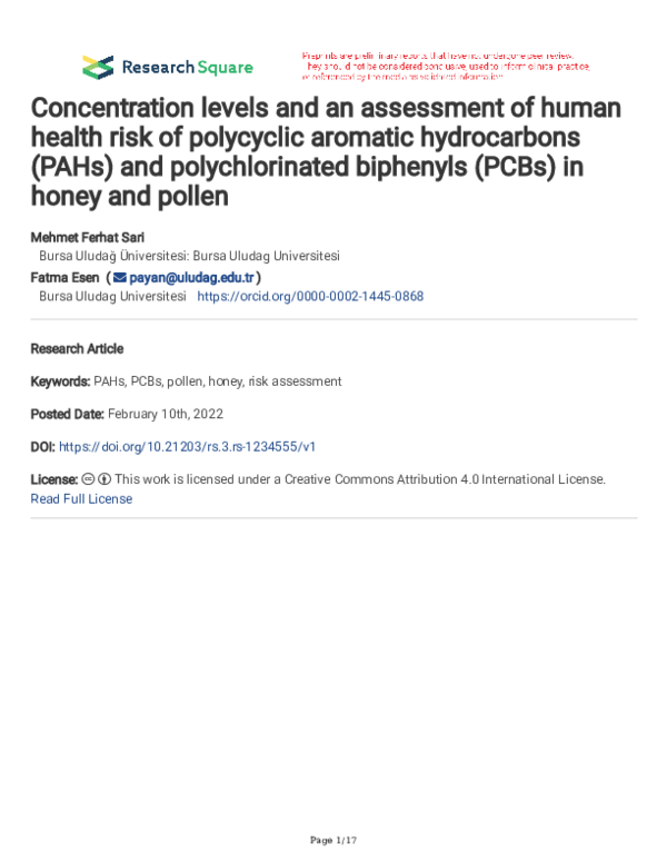 (PDF) Concentration levels and an assessment of human health risk of ...