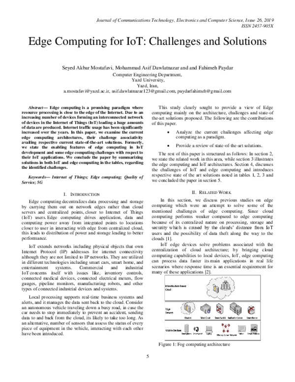 (PDF) Edge Computing for IoT: Challenges and Solutions