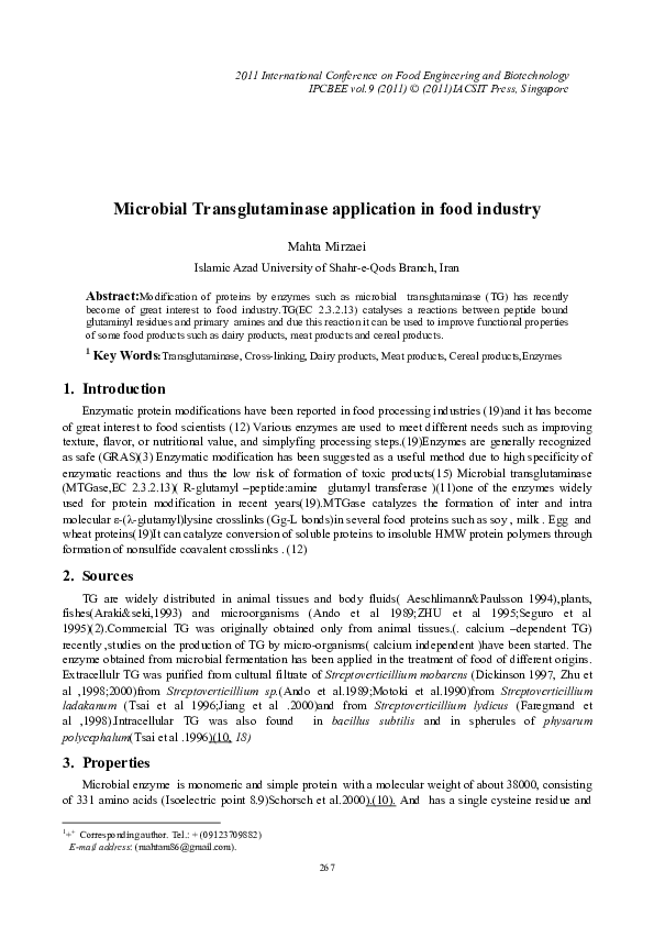 (PDF) Microbial Transglutaminase application in food industry