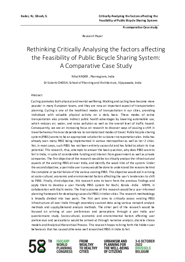 (PDF) Critically Analyzing the factors affecting the Feasibility of Public Bicycle Sharing ...