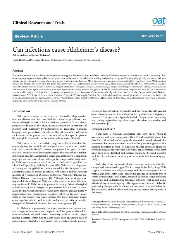 (PDF) Can infections cause Alzheimer’s disease? | Elliott Asher ...