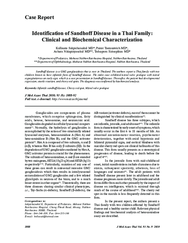 (PDF) Identification of Sandhoff Disease in a Thai Family: Clinical and ...