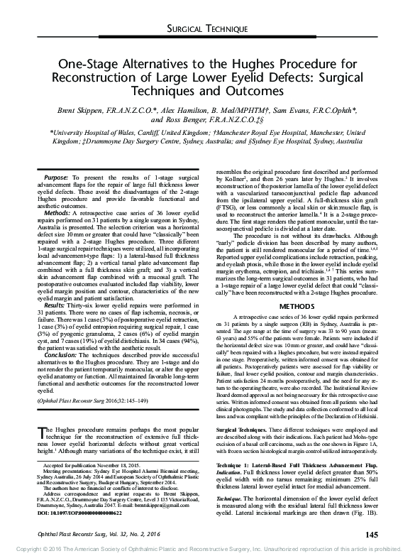(PDF) One-Stage Alternatives to the Hughes Procedure for Reconstruction ...