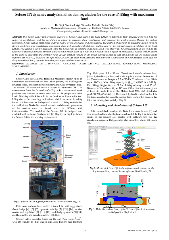 (PDF) Scissor lift dynamic analysis and motion regulation for the case of lifting with maximum load