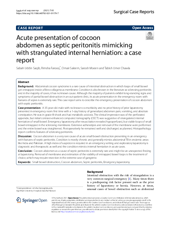 (PDF) Acute presentation of cocoon abdomen as septic peritonitis ...