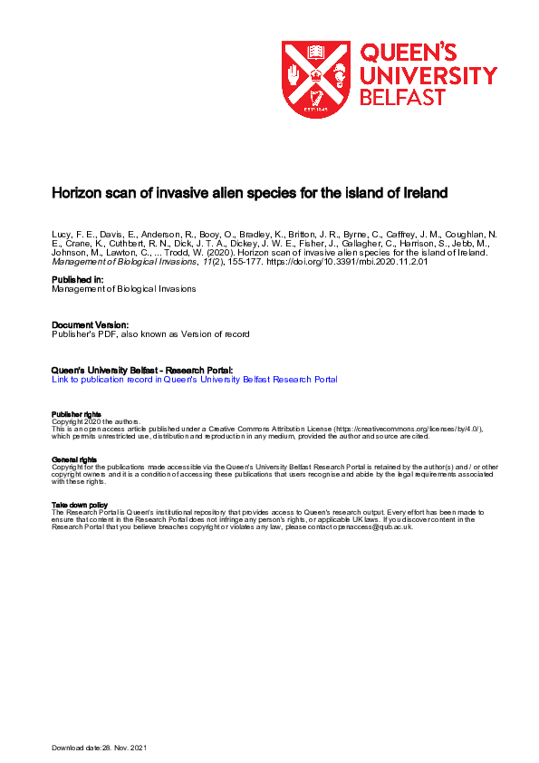 (PDF) Horizon scan of invasive alien species for the island of Ireland