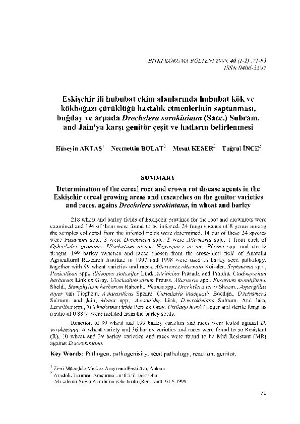 (PDF) Determination of the cereal root and crown rot disease agents in ...
