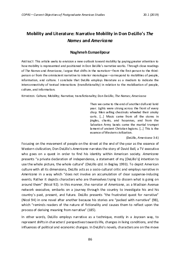 (PDF) Mobility and Literature, An Analysis of the Selected Works of Don ...