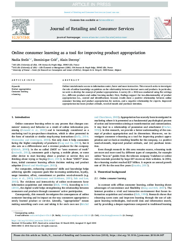(PDF) Online consumer learning as a tool for improving product ...