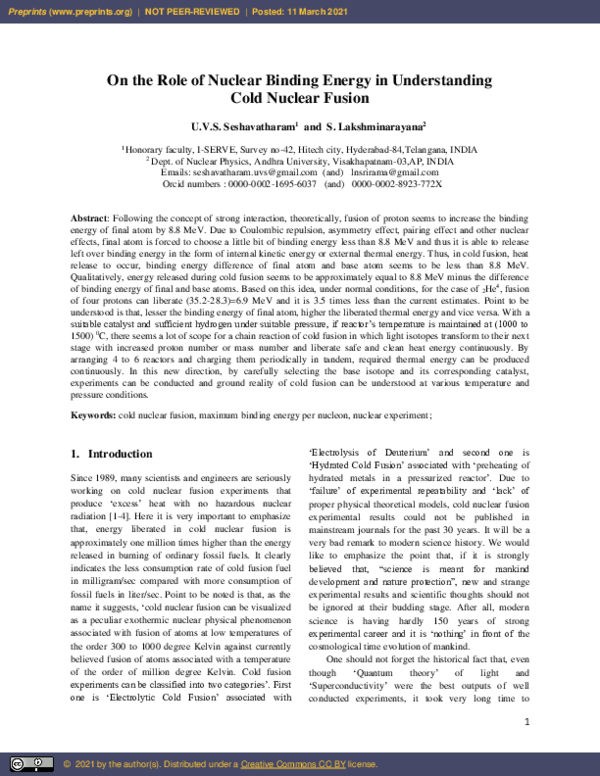(PDF) On the Role of Nuclear Binding Energy in Understanding Cold ...