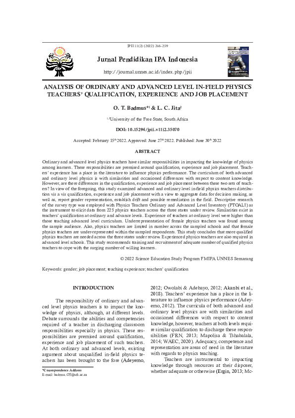 (PDF) Analysis of Ordinary and Advanced Level In-field Physics Teachers ...