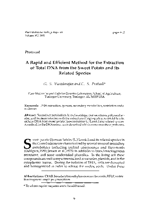 (PDF) A rapid and efficient method for the extraction of total DNA from the sweet potato and its ...