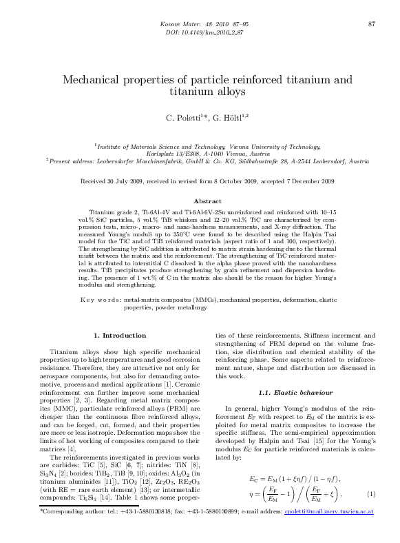 (PDF) Mechanical properties of particle reinforced titanium and ...