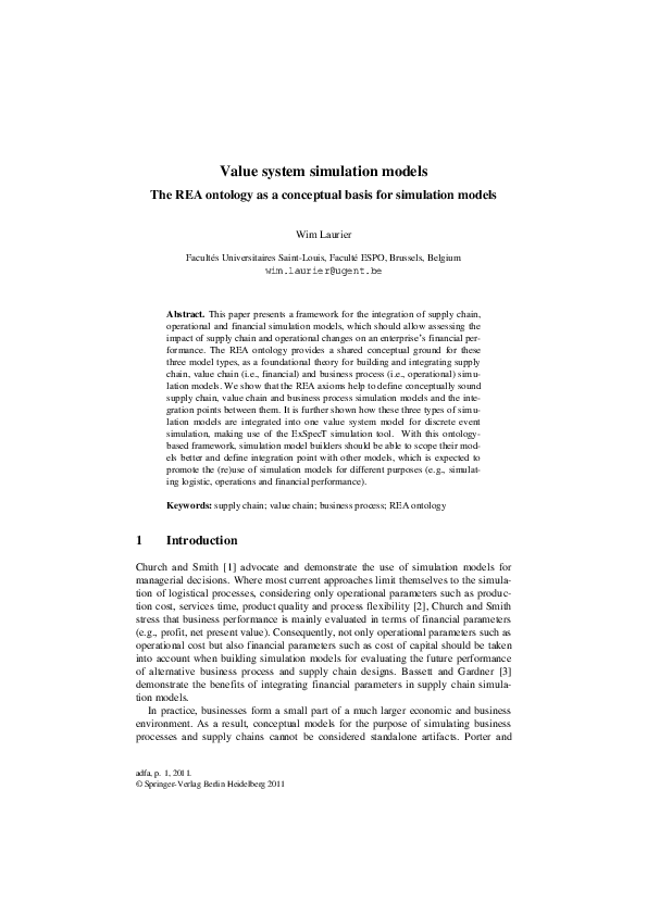 (PDF) Value system simulation models, The REA ontology as a conceptual basis for simulation models