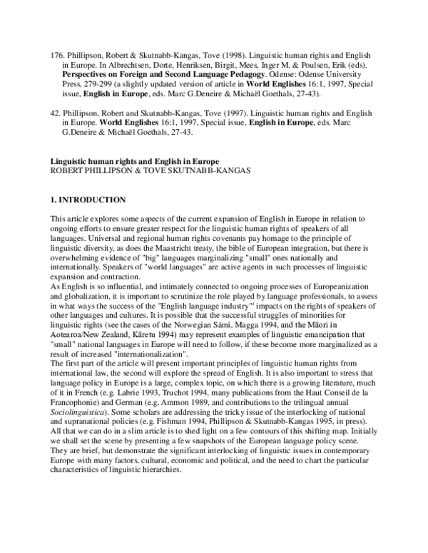 (PDF) Linguistic Human Rights and English in Europe