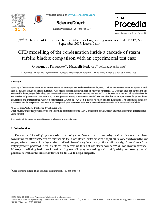 (PDF) CFD modelling of the condensation inside a cascade of steam ...