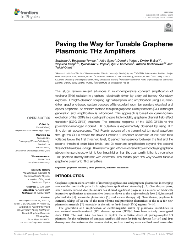 (PDF) Paving the Way for Tunable Graphene Plasmonic THz Amplifiers