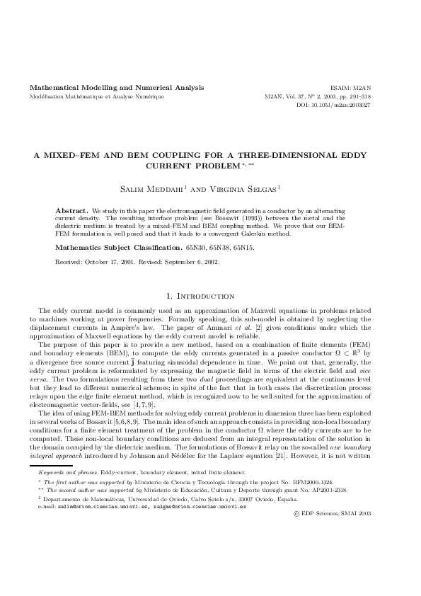 Pdf Mixed Fem And Bem Coupling For The Three Dimensional Magnetostatics Problem