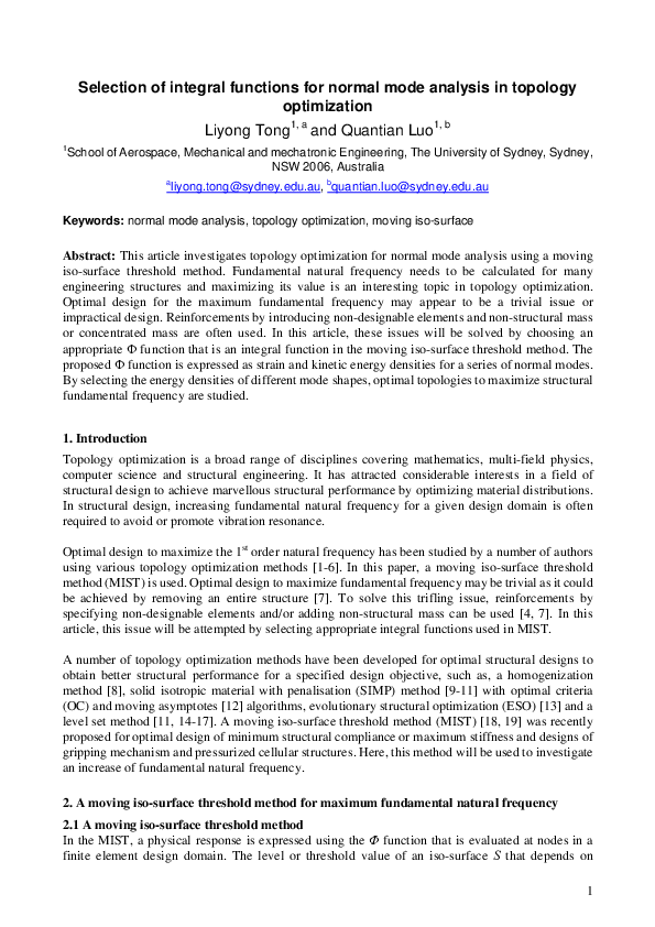 Pdf Selection Of Integral Functions For Normal Mode Analysis In