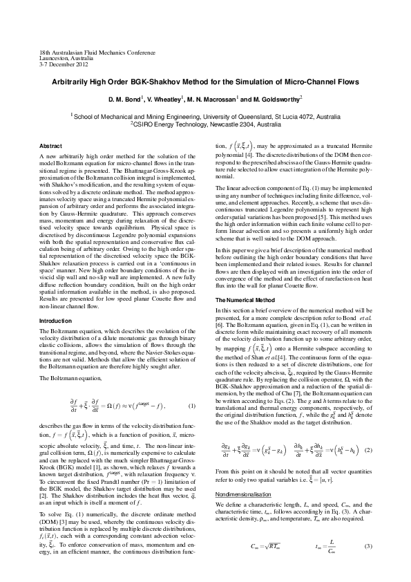 (PDF) Arbitrarily high-order BGK-Shakhov method for the simulation of micro-channel flows