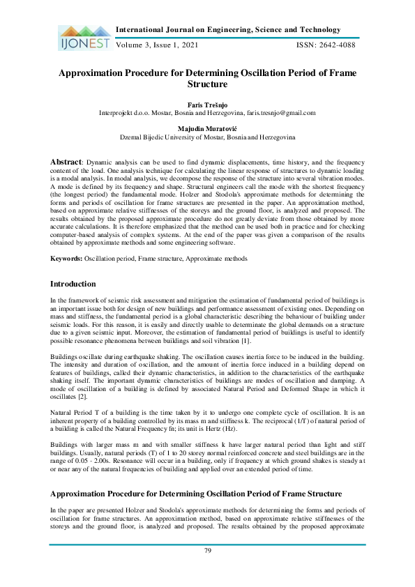 (PDF) Approximation Procedure for Determining Oscillation Period of Frame Structure | Majudin ...
