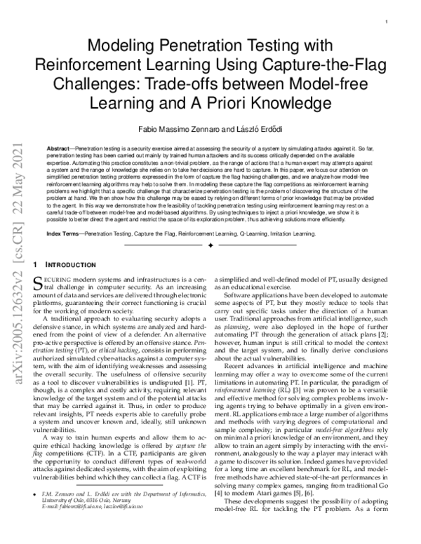 (PDF) Modeling Penetration Testing with Reinforcement Learning Using ...