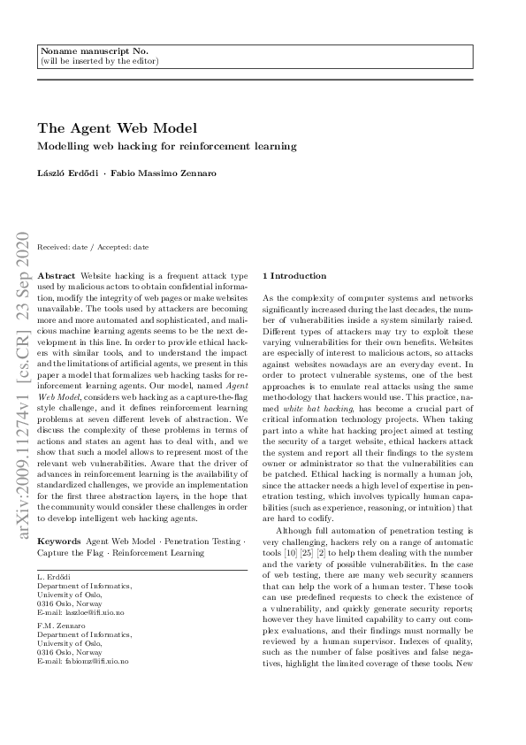 (PDF) The Agent Web Model -- Modelling web hacking for reinforcement learning | Fabio Massimo ...
