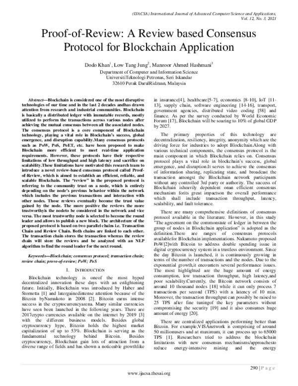 (PDF) Proof-of-Review: A Review based Consensus Protocol for Blockchain ...