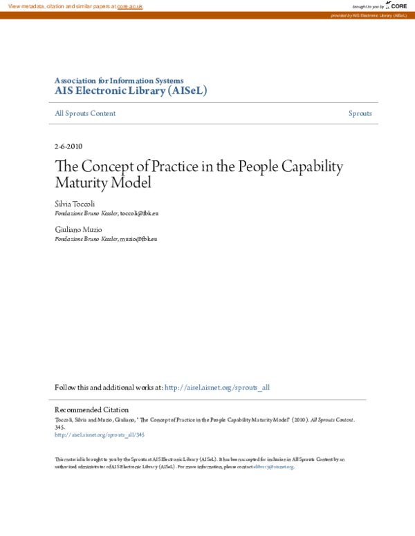 (PDF) The Concept of Practice in the People Capability Maturity Model