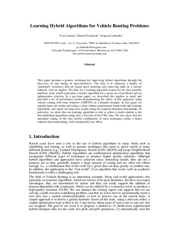 (PDF) Learning Hybrid Algorithms for Vehicle Routing Problems