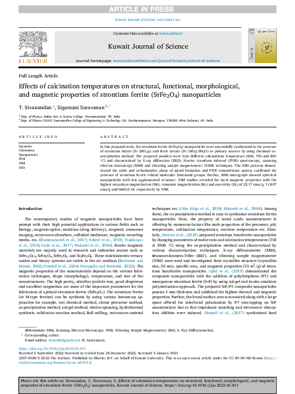 Pdf Effects Of Calcination Temperatures On Structural Functional Morphological And Magnetic