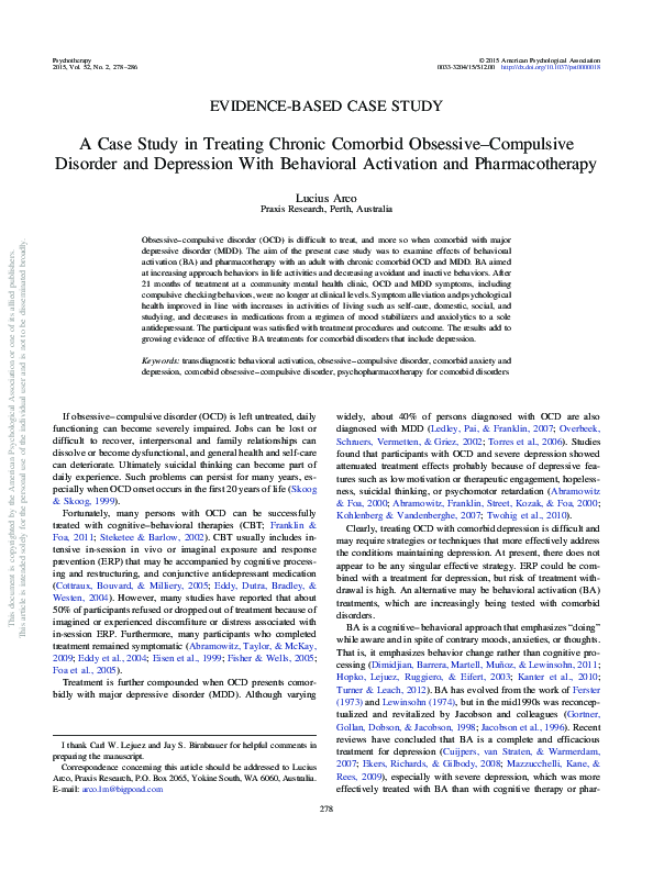 (PDF) A case study in treating chronic comorbid obsessive–compulsive ...