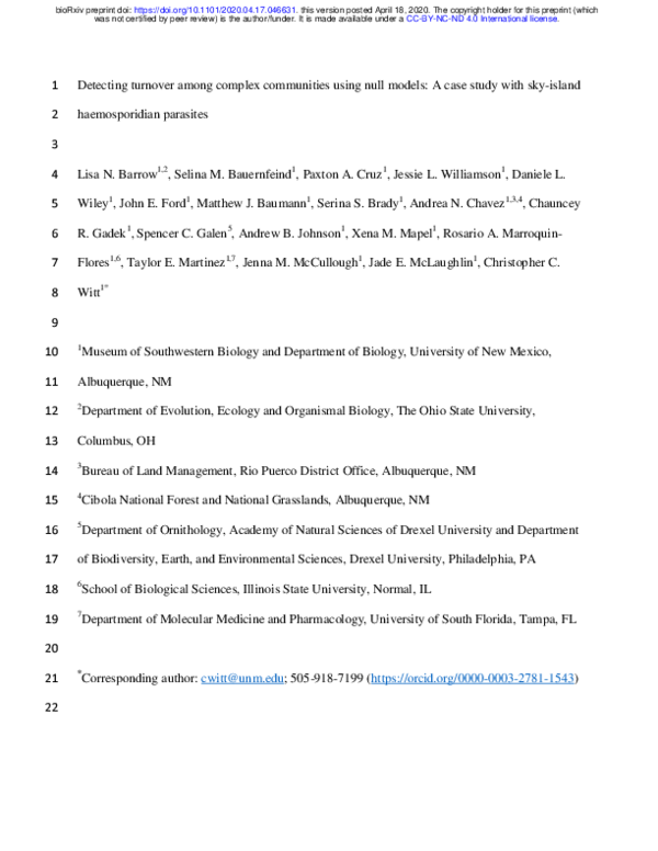 (PDF) Detecting turnover among complex communities using null models: a case study with sky ...