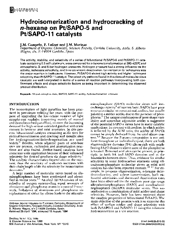 (PDF) Hydroisomerization and hydrocracking of n-hexane on Pt/SAPO-5 and ...