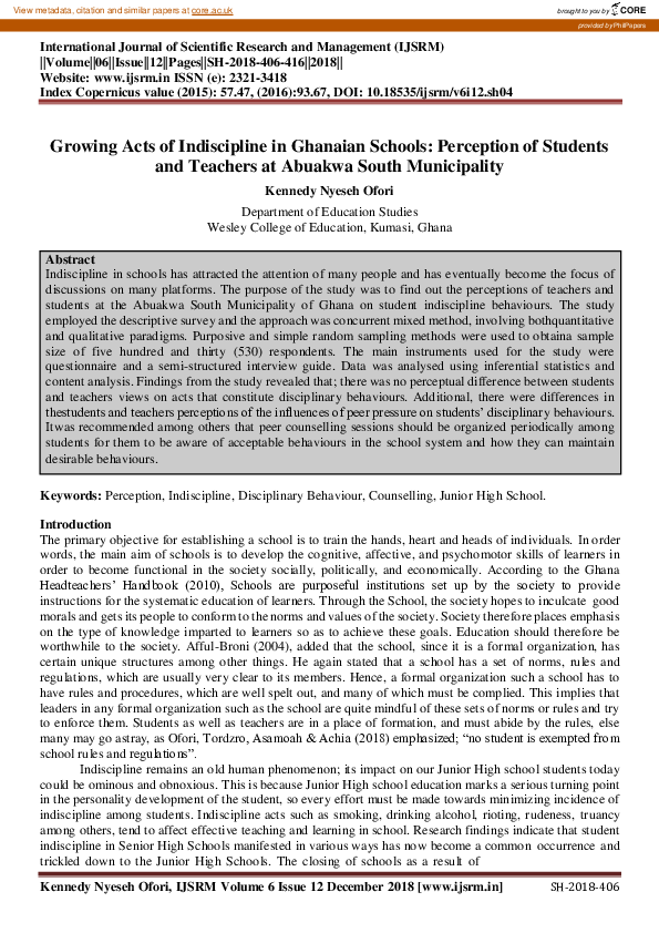 (PDF) Growing Acts of Indiscipline in Ghanaian Schools