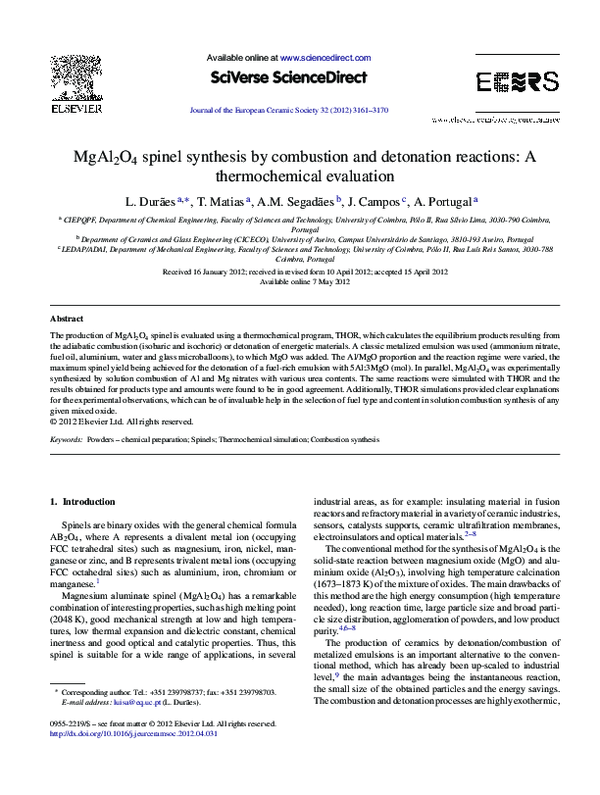 (PDF) MgAl2O4 spinel synthesis by combustion and detonation reactions ...