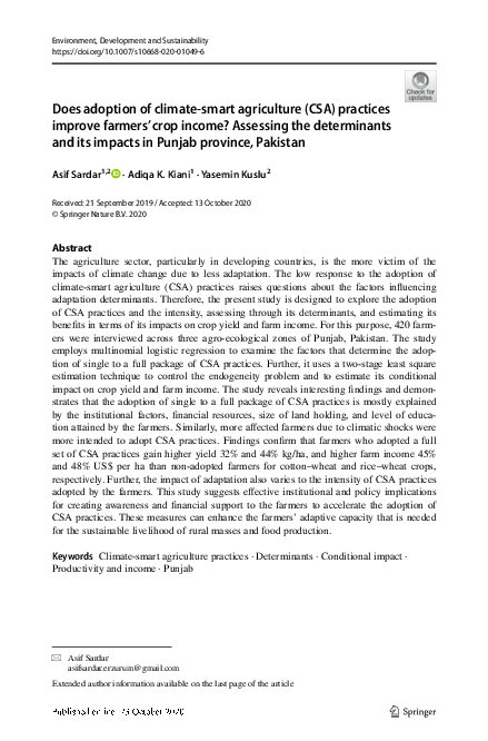 (PDF) Does adoption of climate-smart agriculture (CSA) practices ...