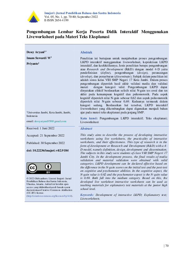 (PDF) Pengembangan Lembar Kerja Peserta Didik Interaktif Menggunakan Liveworksheet pada Materi ...
