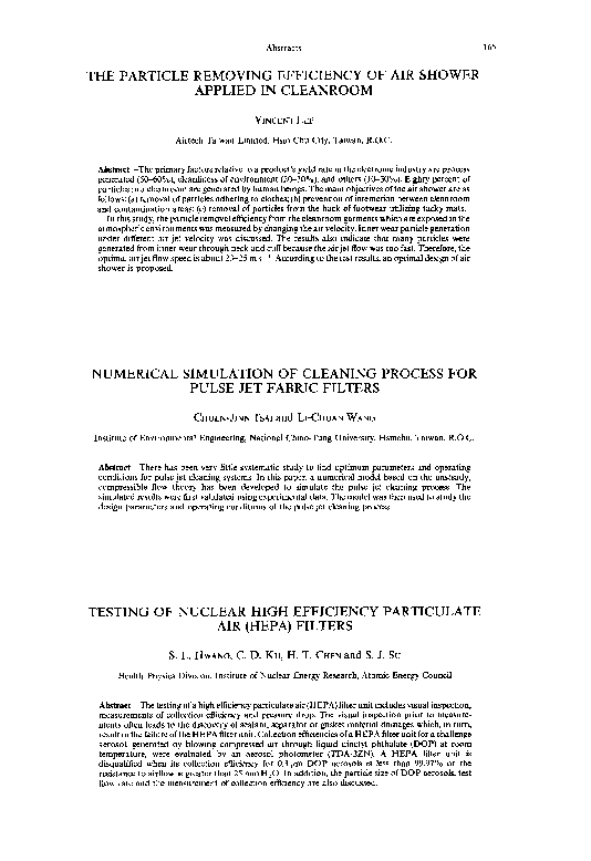 (PDF) The particle removing efficiency of air shower applied in cleanroom