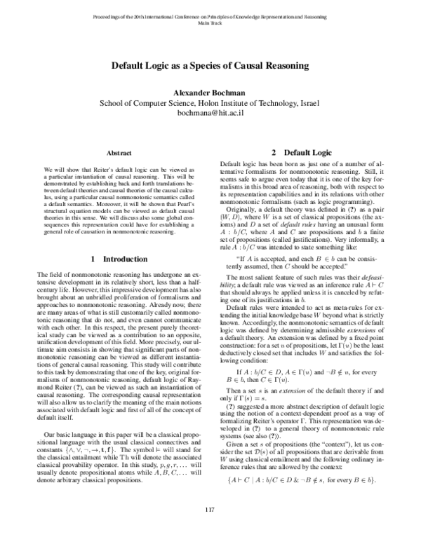 (PDF) Default Logic as a Species of Causal Reasoning
