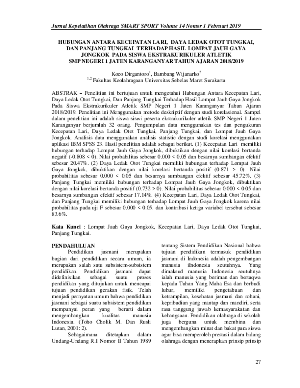 (PDF) Hubungan Antara Kecepatan Lari, Daya Ledak Otot Tungkai, Dan ...