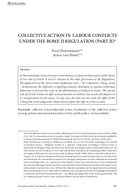 (PDF) Collective action in labour conflicts under the Rome II Regulation