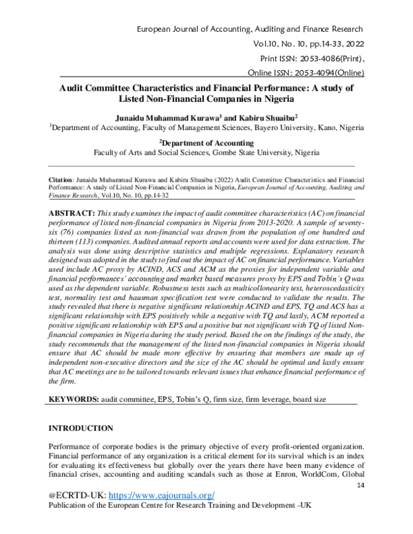 (PDF) Audit Committee Characteristics and Financial Performance: A ...