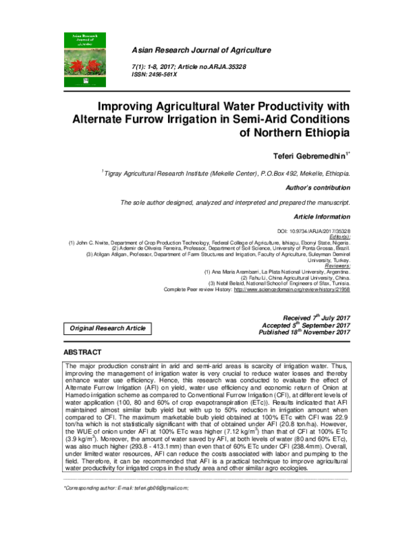 (PDF) Improving Agricultural Water Productivity with Alternate Furrow ...