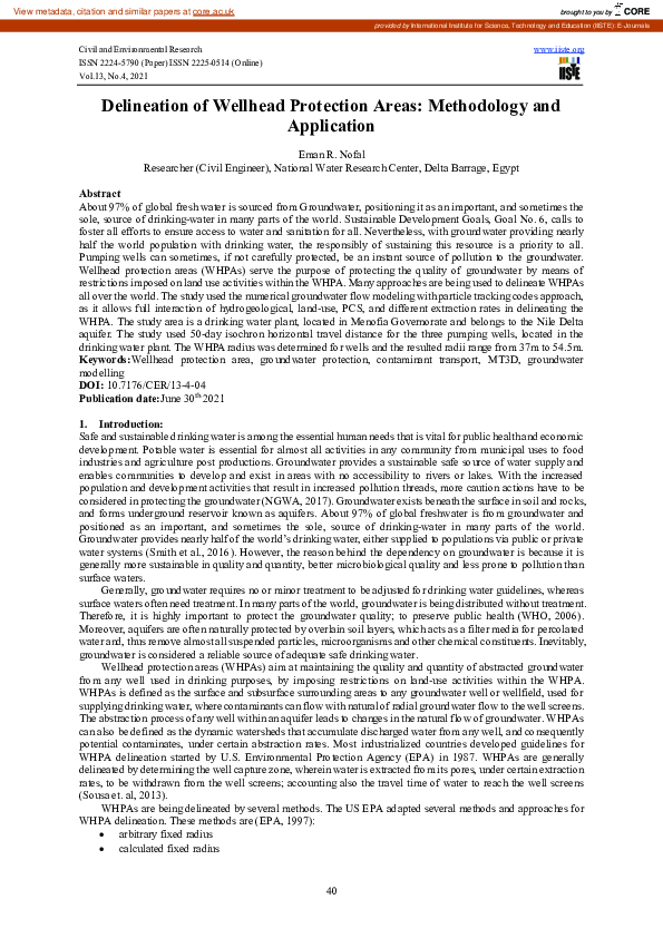 (PDF) Delineation of Wellhead Protection Areas: Methodology and Application