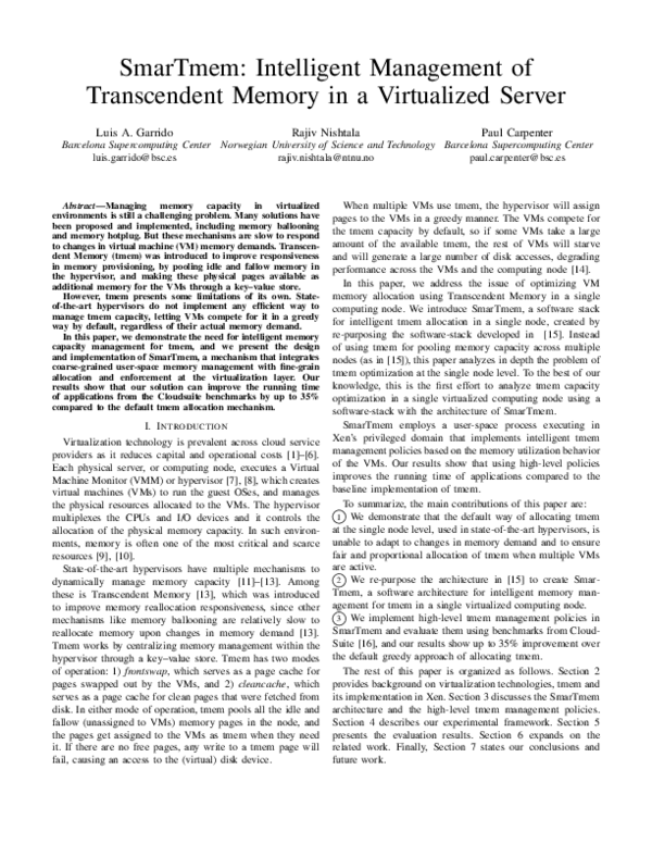 (PDF) SmarTmem: Intelligent Management of Transcendent Memory in a Virtualized Server