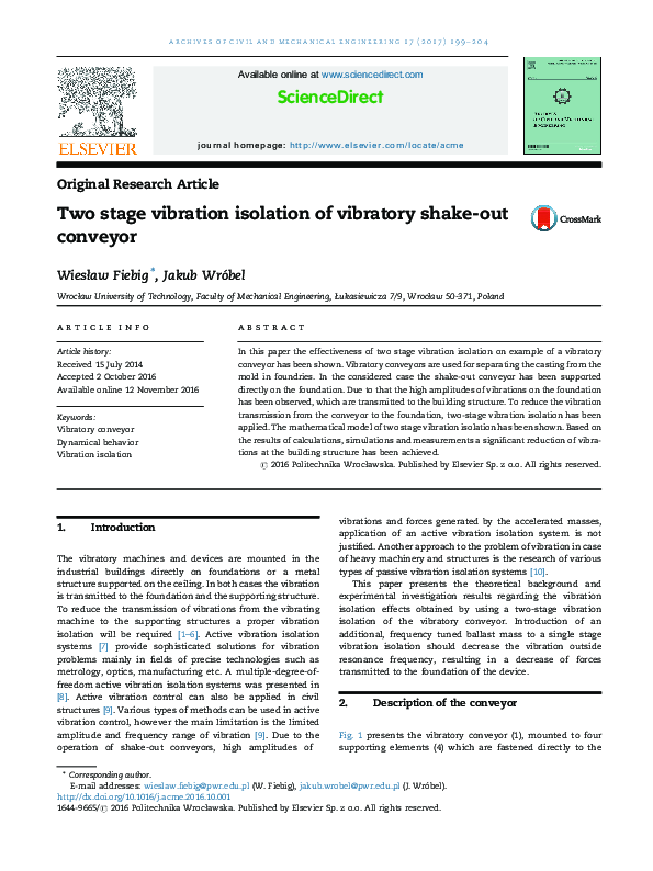 (PDF) Two stage vibration isolation of vibratory shake-out conveyor