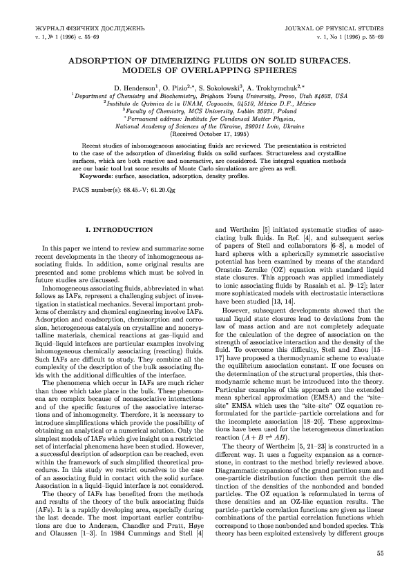 (PDF) Adsorption of dimerizing fluids on solid surfaces.Models of ...