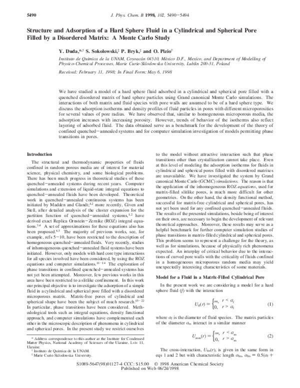 (PDF) Structure and Adsorption of a Hard Sphere Fluid in a Cylindrical ...