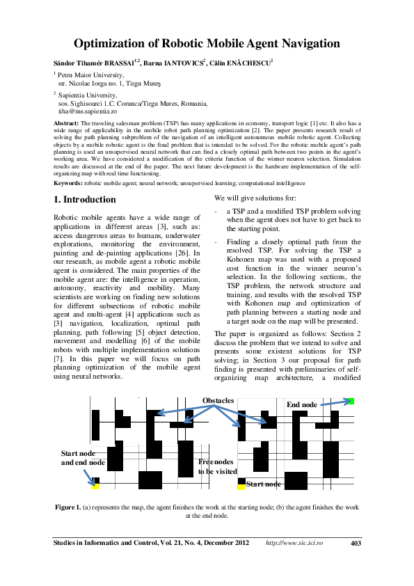 (PDF) Optimization of Robotic Mobile Agent Navigation | Calin Enachescu - Academia.edu